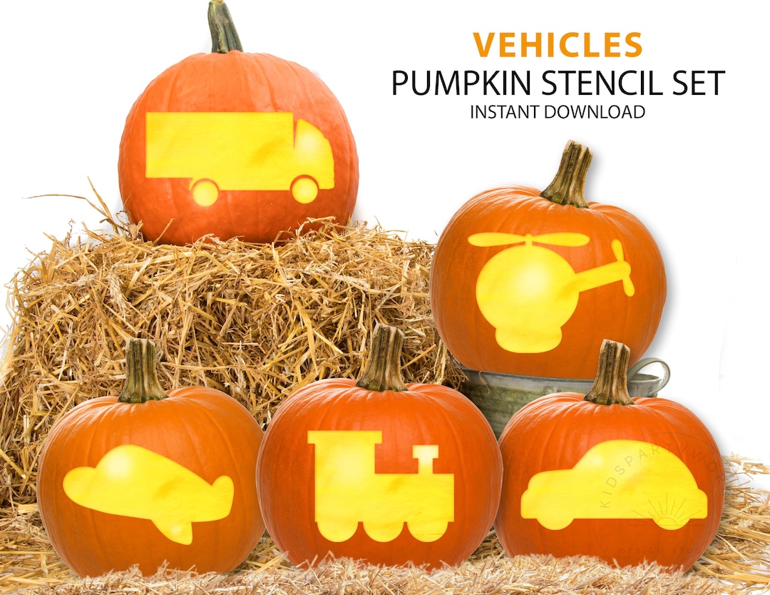 Car Pumpkin Stencil Set, Truck Plane Train Helicopter Kids Pumpkin ...