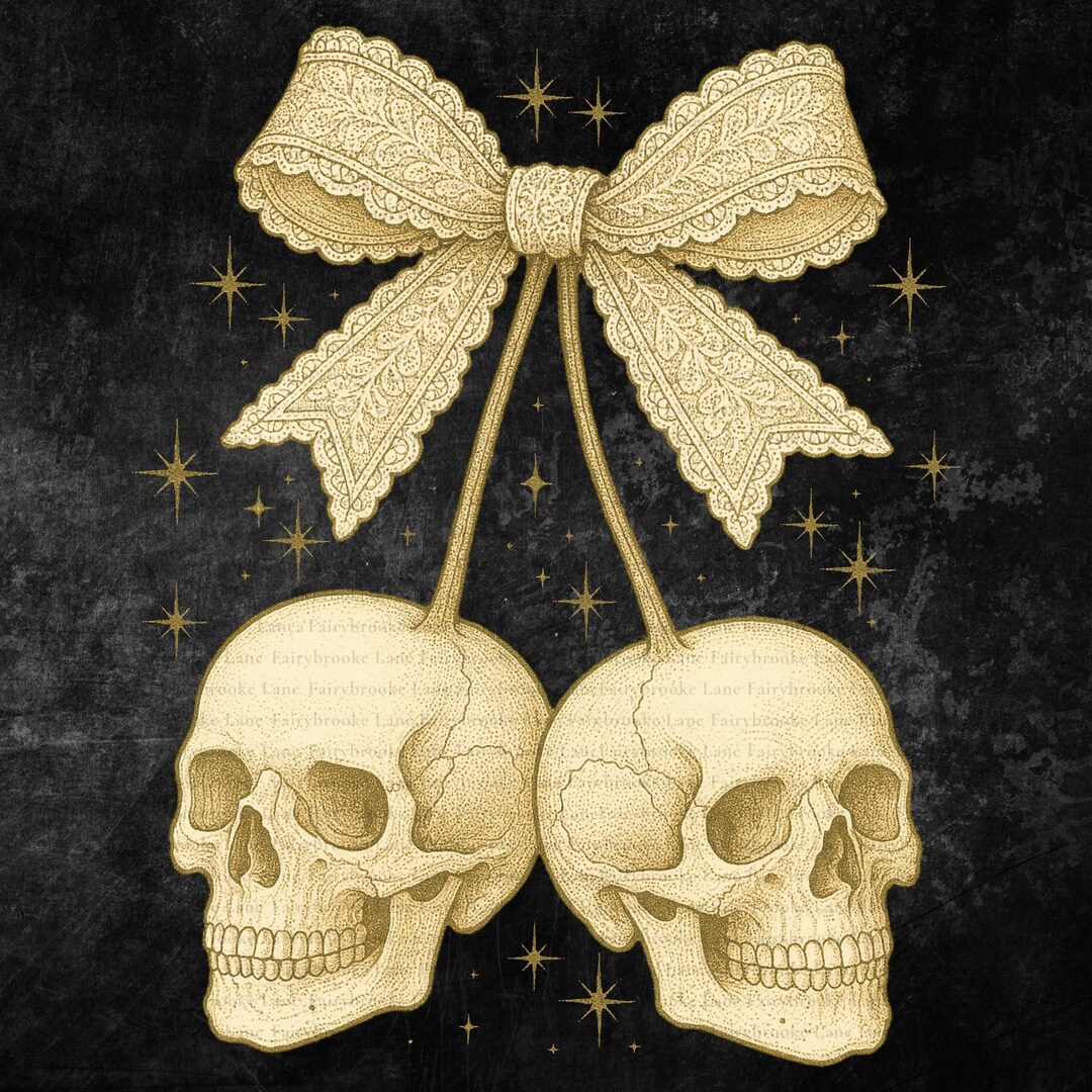 Cherry Skulls PNG, Skulls Png, Coquette Halloween Bow Png, Halloween ...
