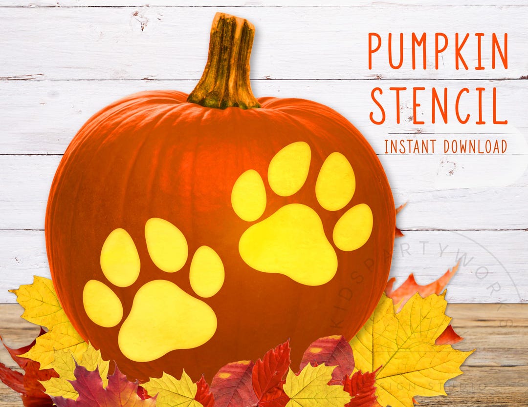 Dog Paw Print Pumpkin Stencil, PRINTABLE Pumpkin Stencil, Jack O ...