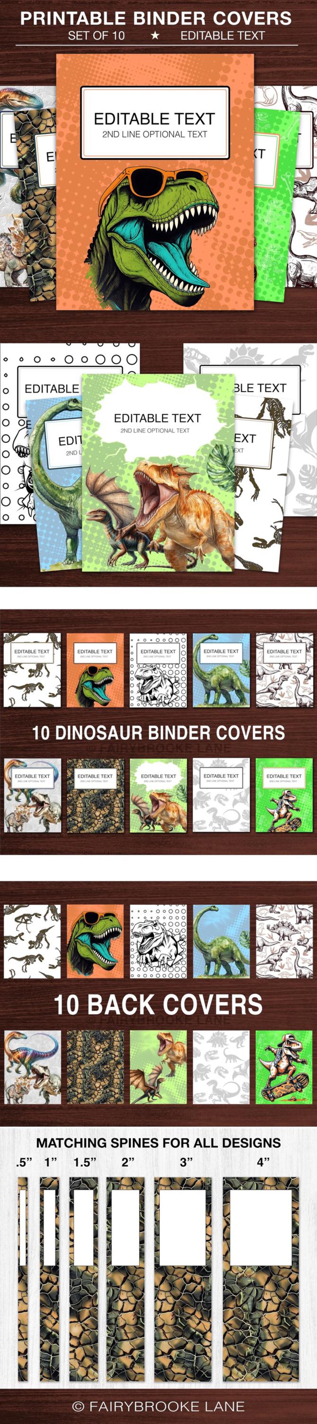 EDITABLE BINDER COVERS Printable, Back to School Dinosaur Binder Covers ...