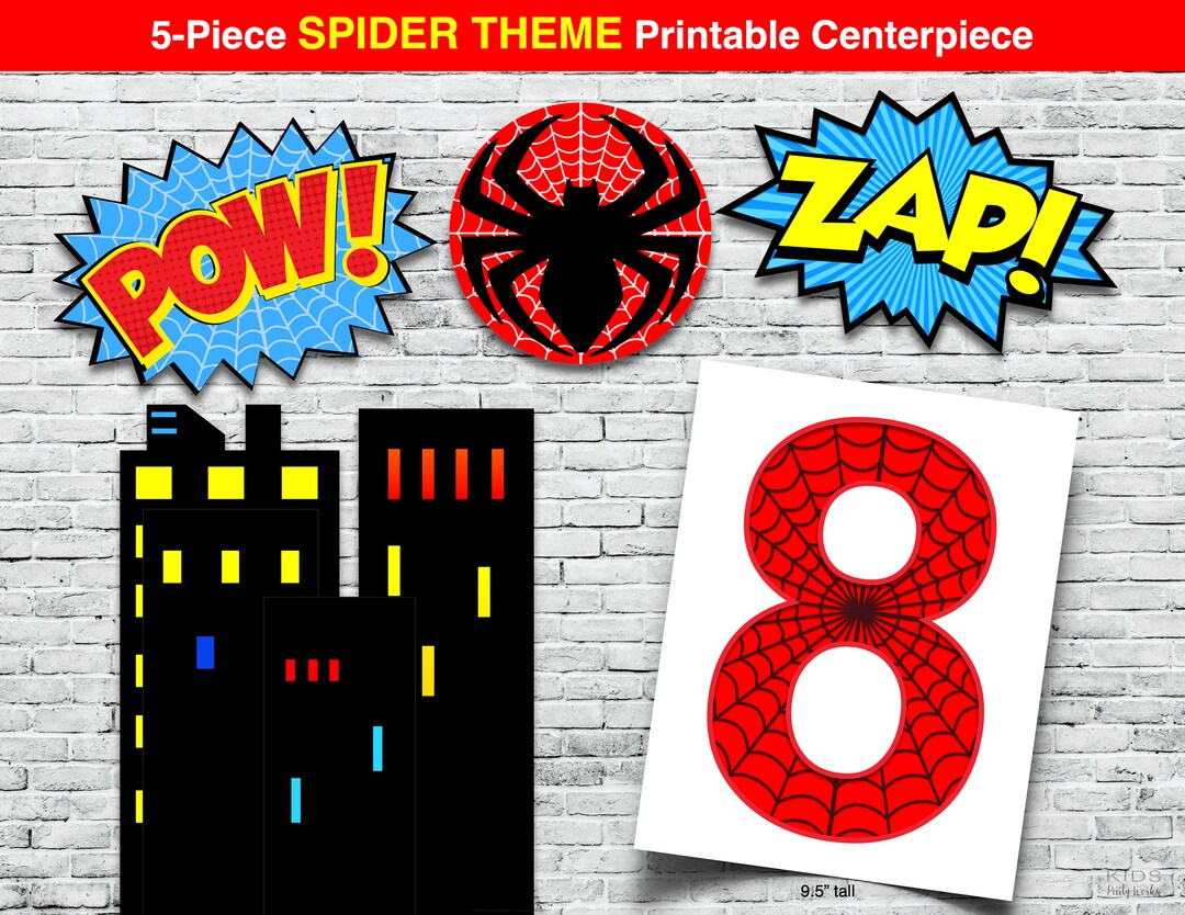 Spider Printable NUMBER 8 Centerpiece, Instant Download, Spider Theme ...