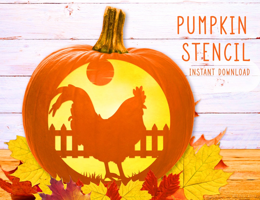 Rooster Pumpkin Stencil, Chicken Printable Stencil, Jack O' Lantern ...