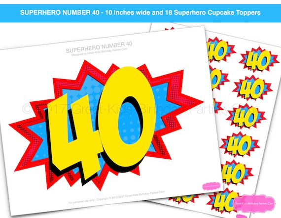 Superhero Number 40 - Superhero Party - Superhero Birthday - Superhero ...