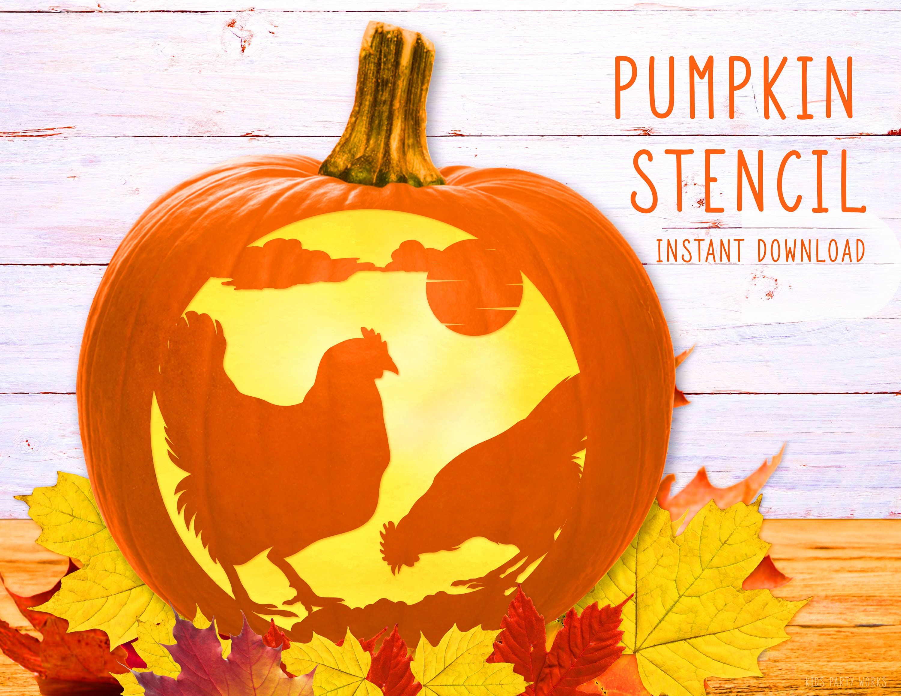 Chicken Pumpkin Stencil, Hen Printable Stencil, Jack O' Lantern ...