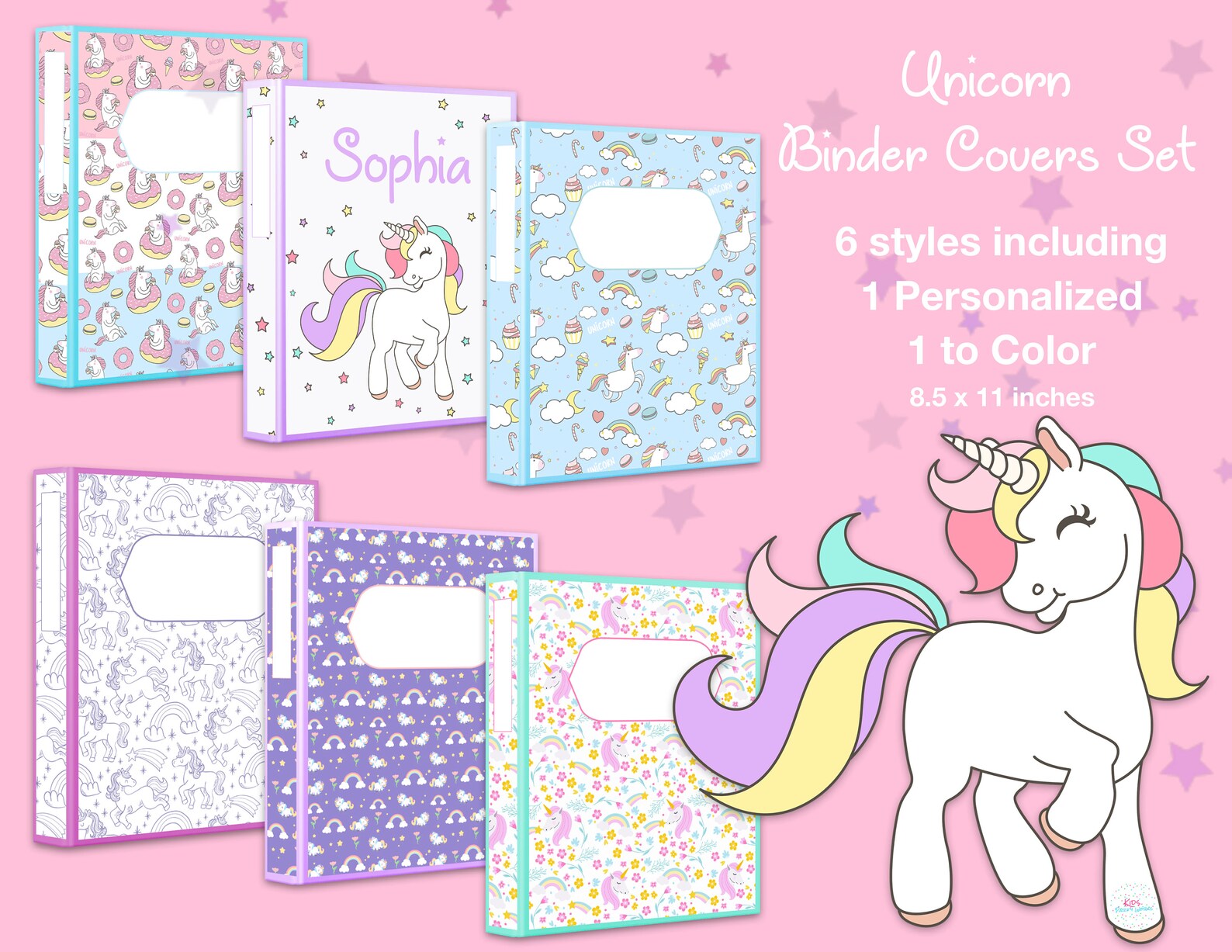 Printable BINDER Covers-unicorn Theme Set of 6 Kids SCHOOL - Etsy