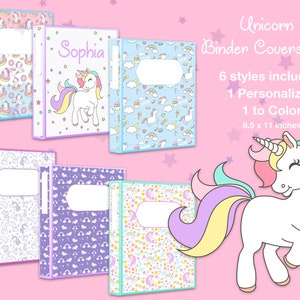 Printable BINDER Covers-unicorn Theme Set of 6 Kids SCHOOL Binder ...