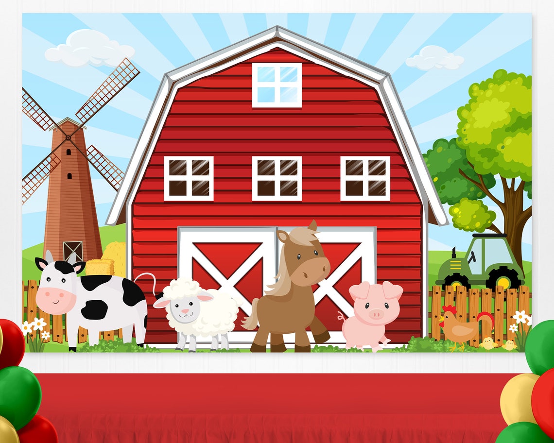 Farm Red Barn Birthday Backdrop, Kids Birthday Party Banner Decorations ...
