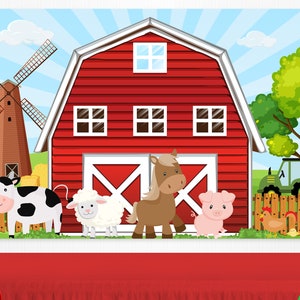 Farm Red Barn Birthday Backdrop, Kids Birthday Party Banner Decorations ...
