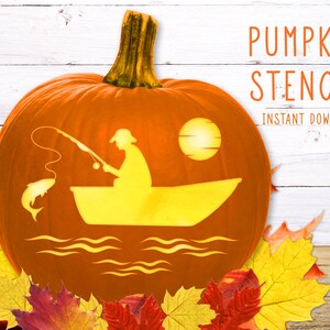 Fishing Pumpkin Stencil, Fisherman PRINTABLE Stencil, Jack O' Lantern ...