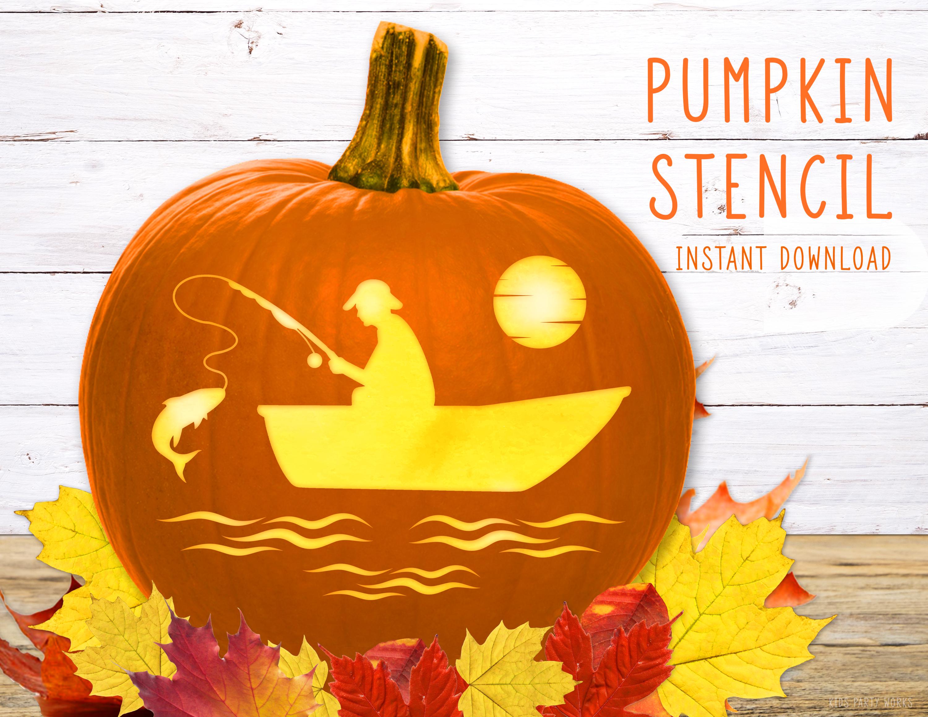 Fishing Pumpkin Stencil, Fisherman PRINTABLE Stencil, Jack O' Lantern ...