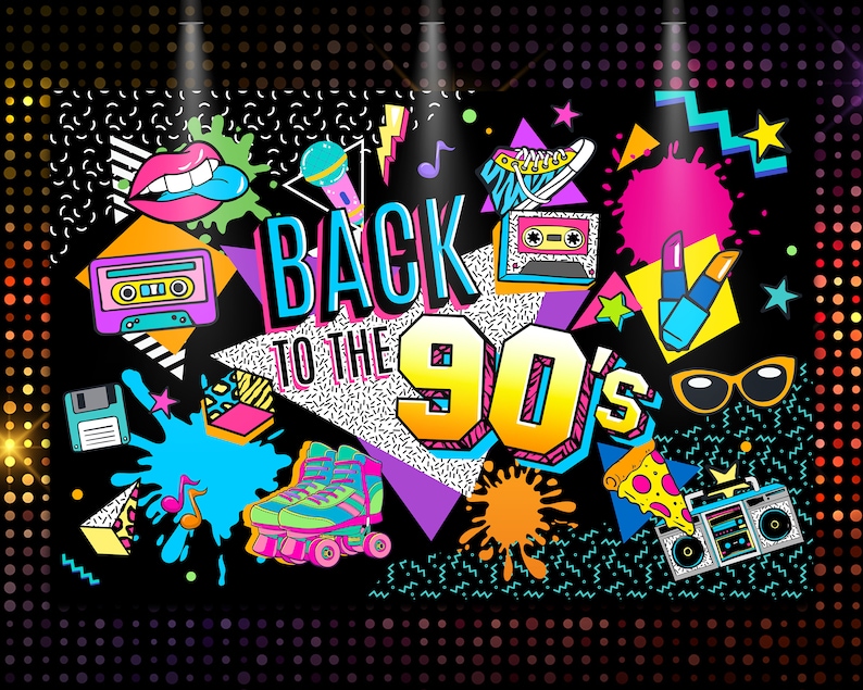 Back to the 90's Backdrop, 90s Theme Party Decoration, Retro Birthday ...