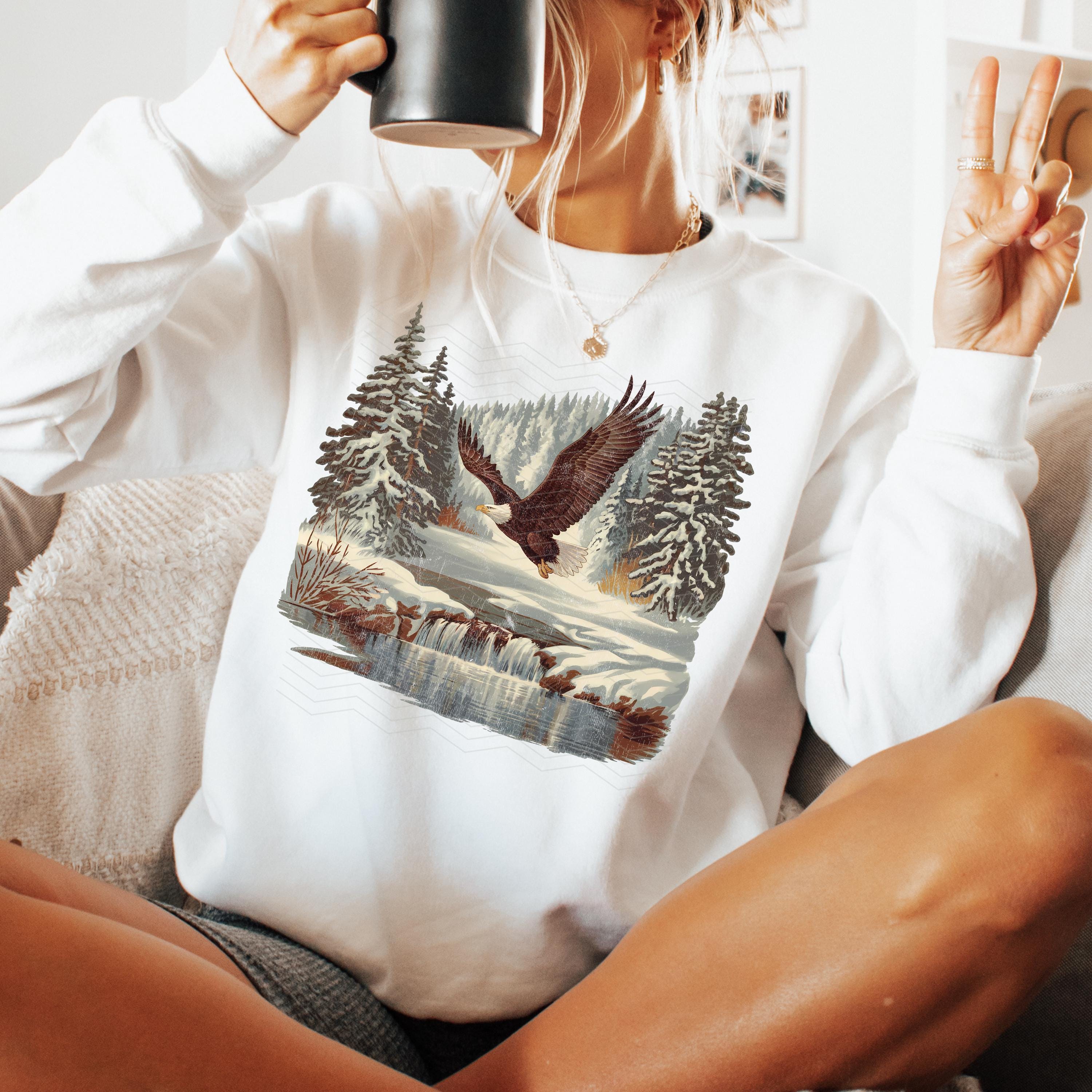 Eagle PNG, Retro Bald Eagle Wilderness Scene 90s Sweatshirt Png ...