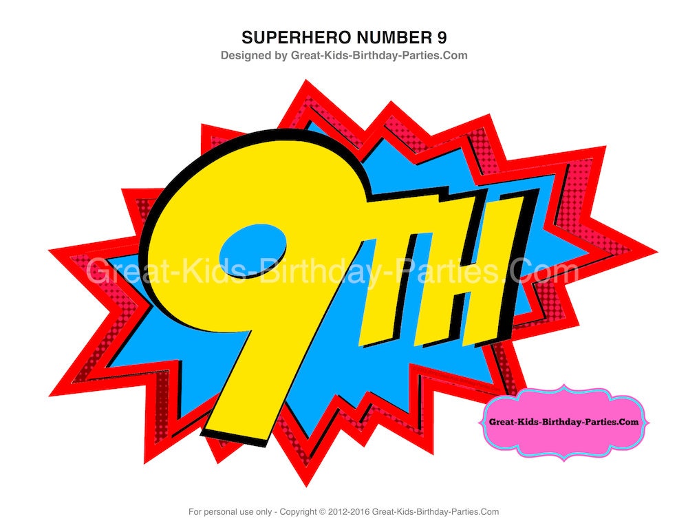 Superhero Number 9 - Superhero Printables - Superhero Birthday ...