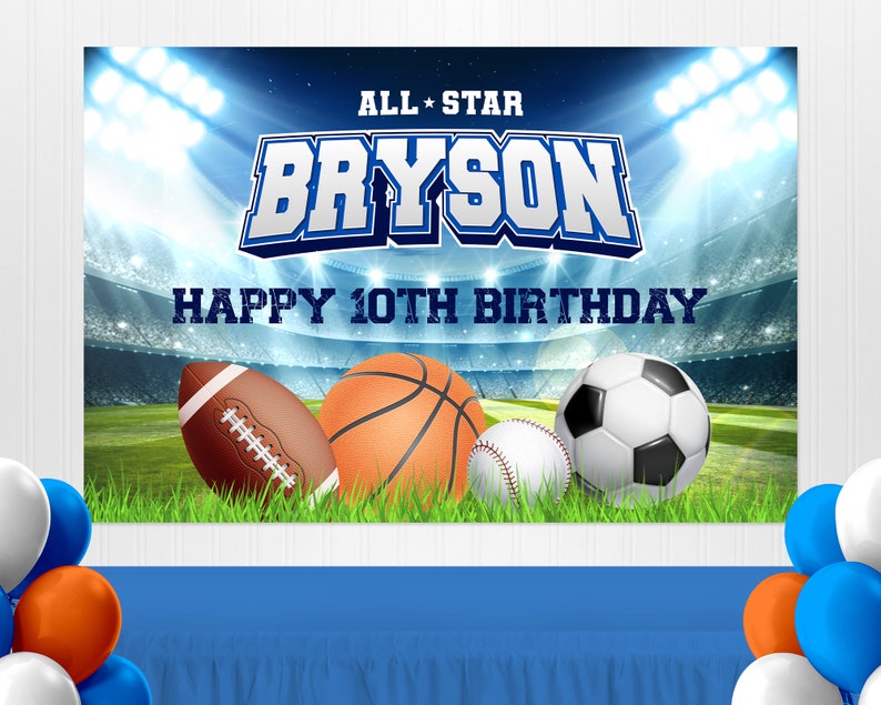 All Star Backdrop, Printable Sports Backdrop, Football Basketball ...
