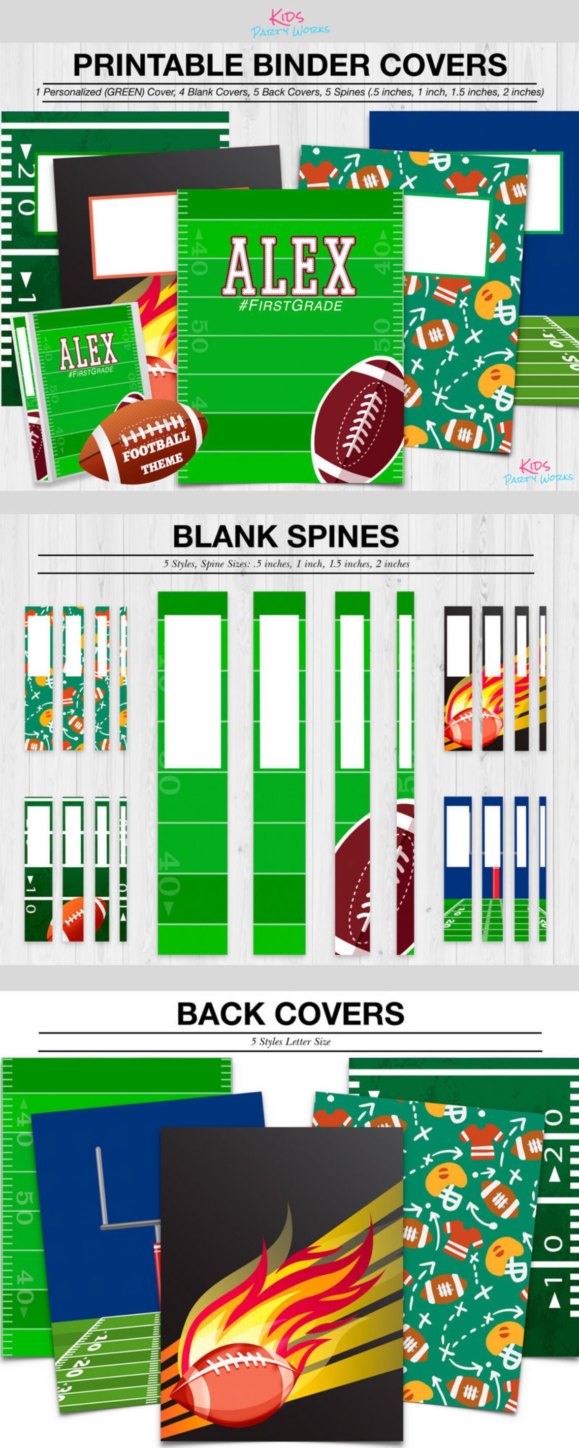 PRINTABLE BINDER COVERS-1 Personalized Binder Cover-football Binder ...
