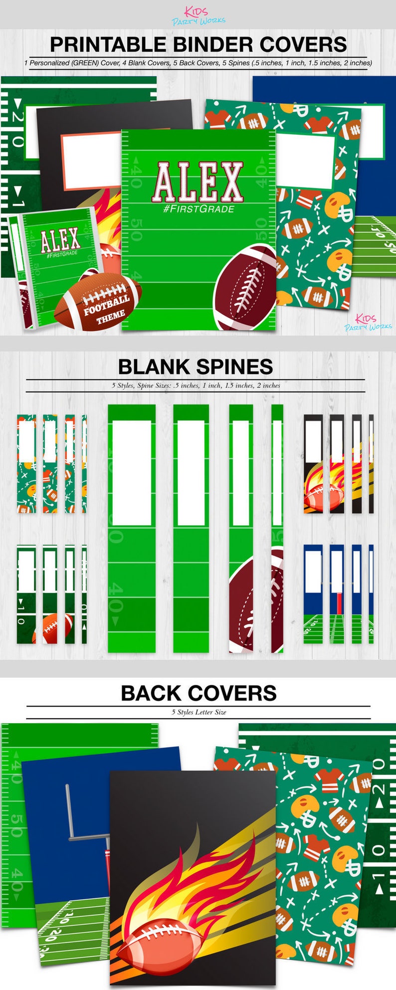 PRINTABLE BINDER COVERS-1 Personalized Binder Cover-football - Etsy