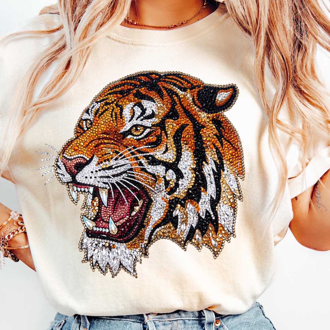 Faux Rhinestone Tiger PNG, Bling Tiger Mascot Sublimation, Sparkly Big ...