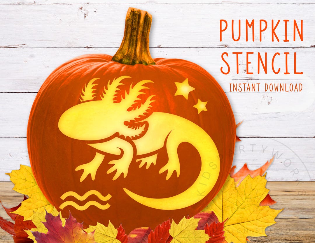 Axolotl Pumpkin Stencil, Cute Axolotl Stencil, Animal Printable Pumpkin ...