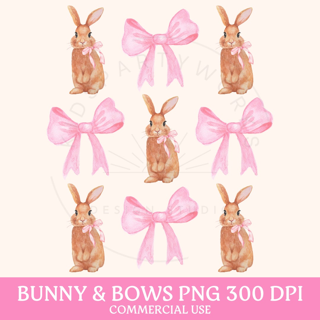 Coquette Bunny PNG, Easter PNG, Pink Bows PNG, Happy Easter, Easter Bow ...