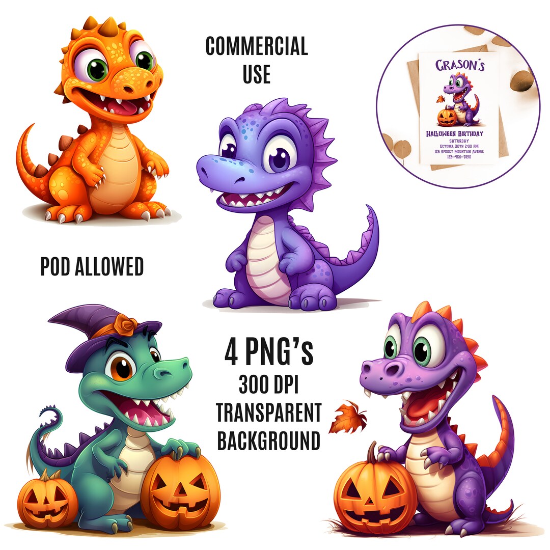 Halloween Dinosaurs PNG Clipart, Sublimation Bundle, Cute Dinos Pumpkin ...