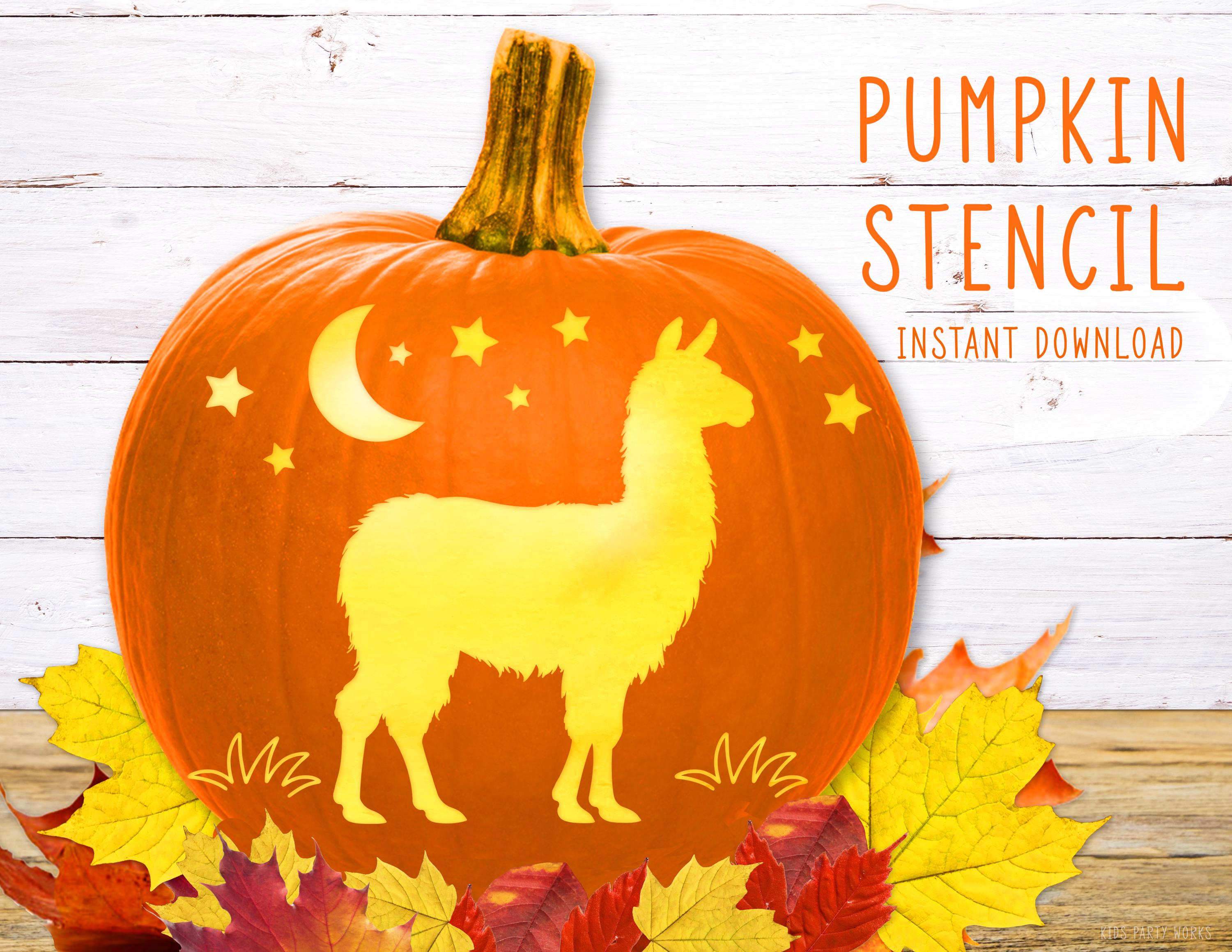Llama Pumpkin Stencil, Halloween Pumpkin Carving Template, Printable ...