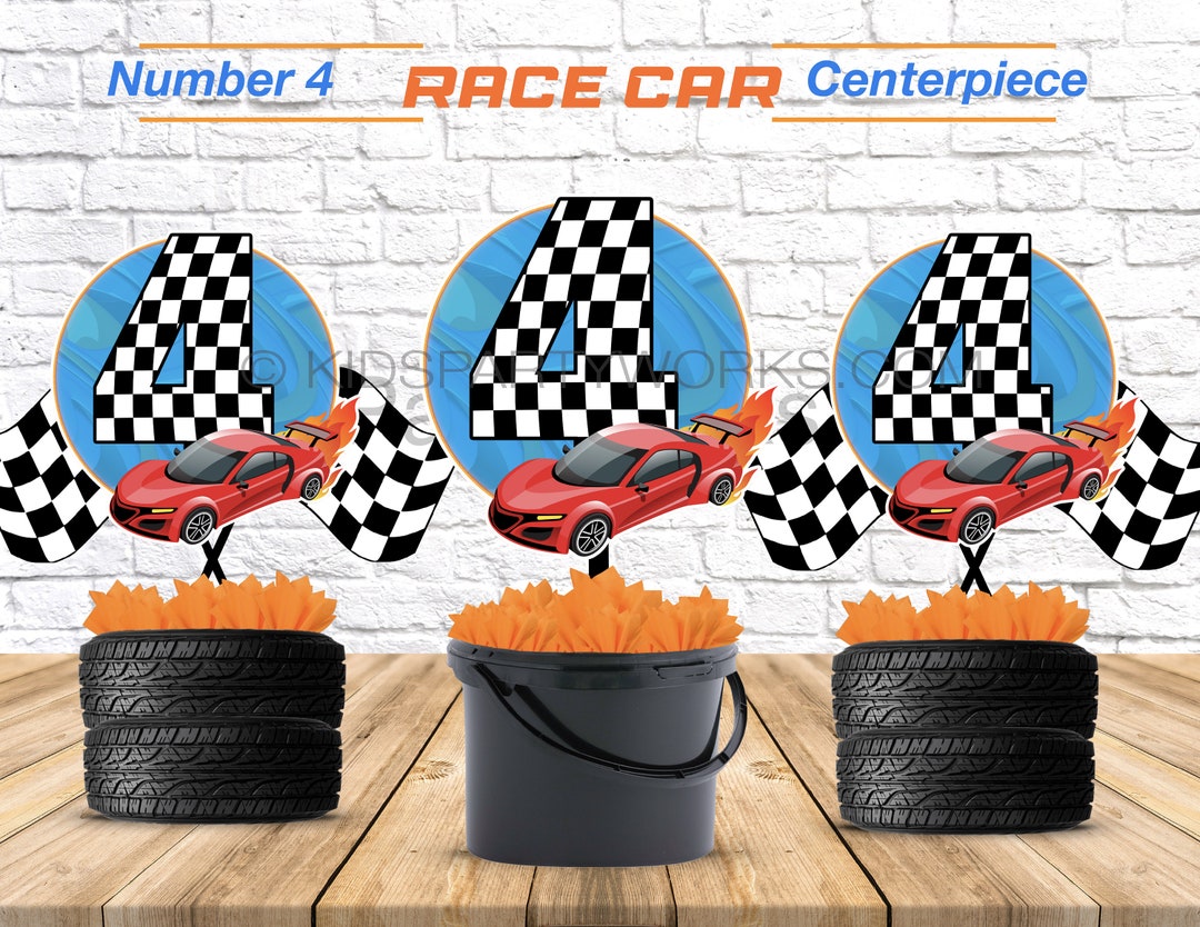 Race Car Centerpiece Number 4 , Racing Birthday, Race Car Centerpiece ...