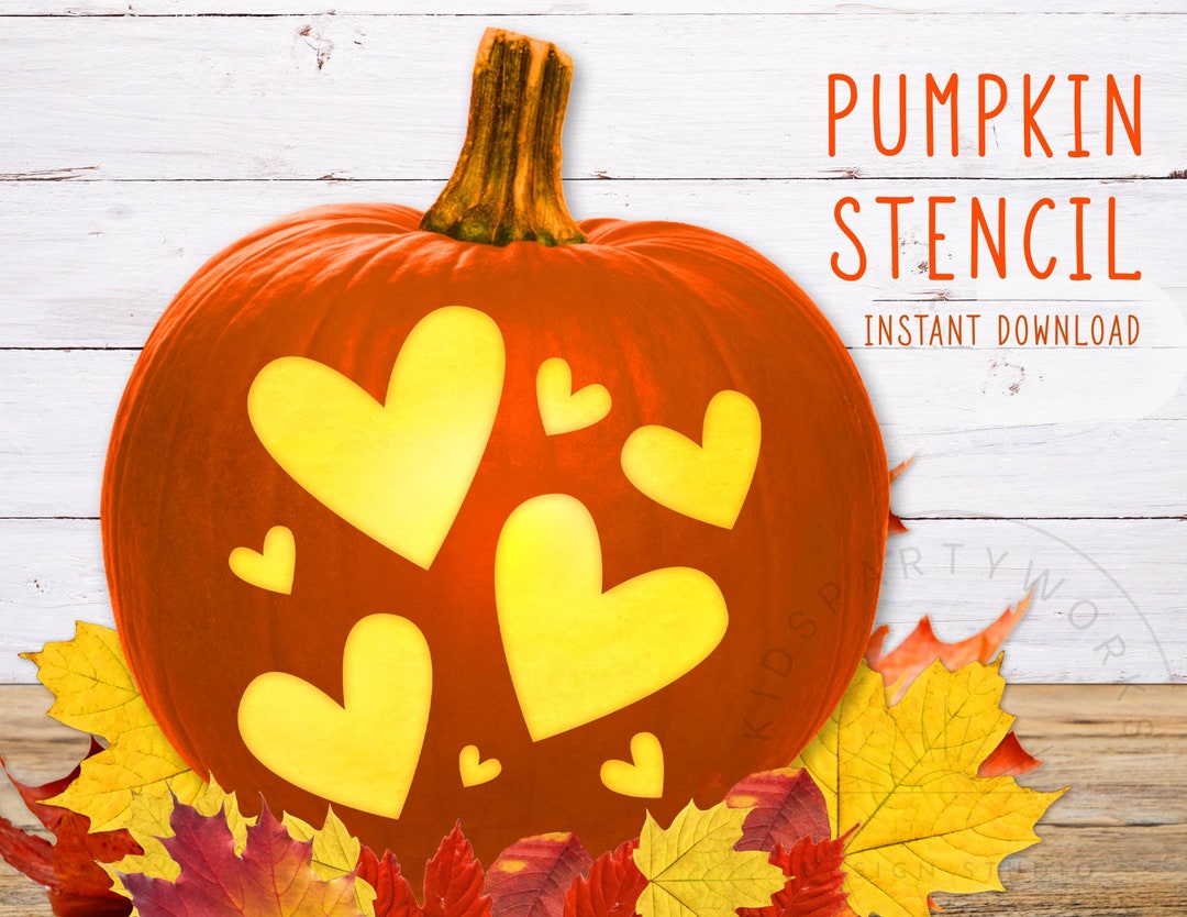 Hearts Pumpkin Stencil, Cute Hearts PRINTABLE Pumpkin Stencil, Kids ...