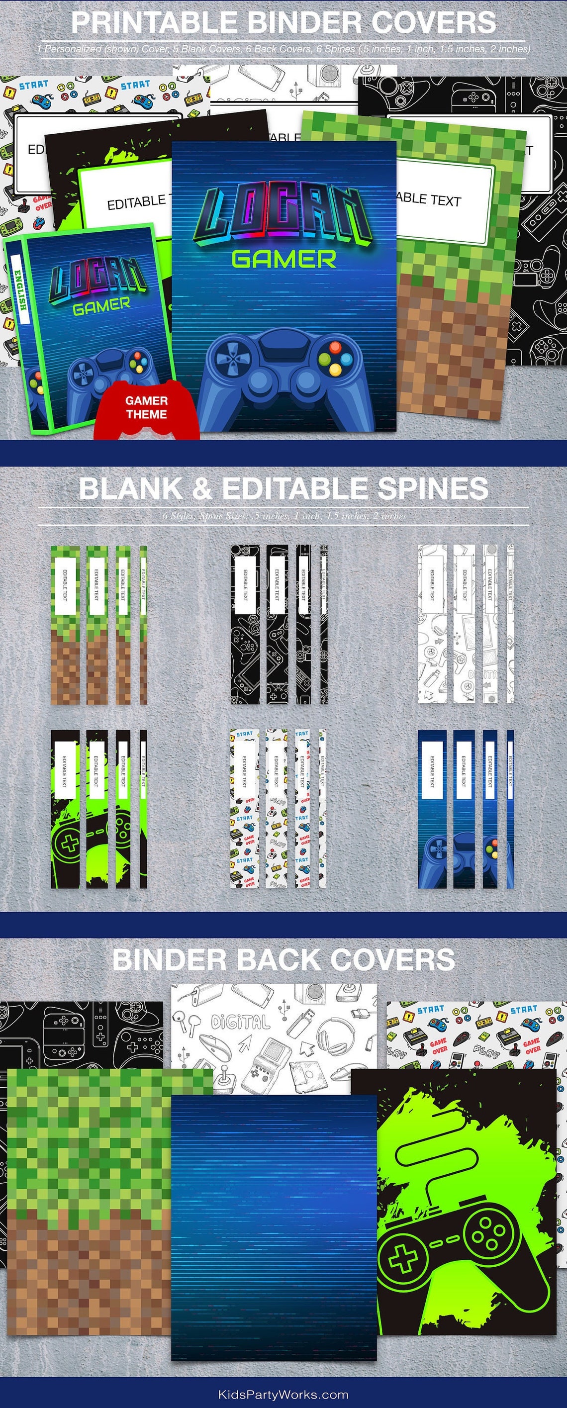 Kids Printable BINDER COVERS Gamer Binder Covers 1 - Etsy