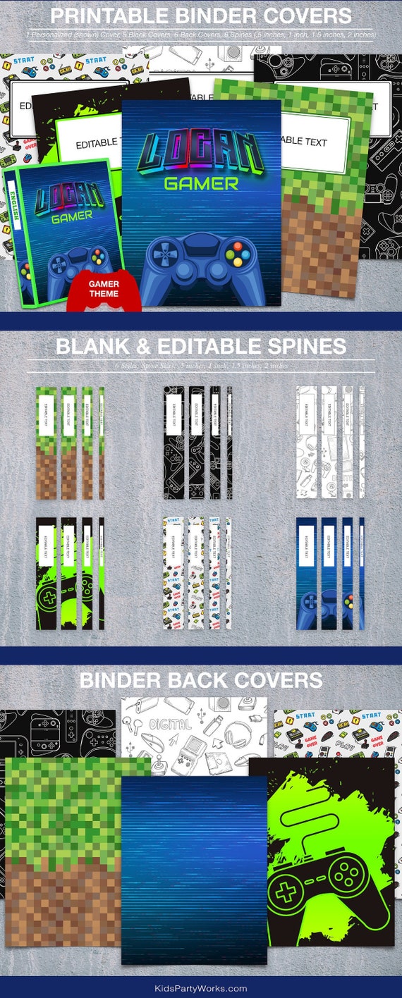 Kids Printable BINDER COVERS Gamer Binder Covers 1 - Etsy