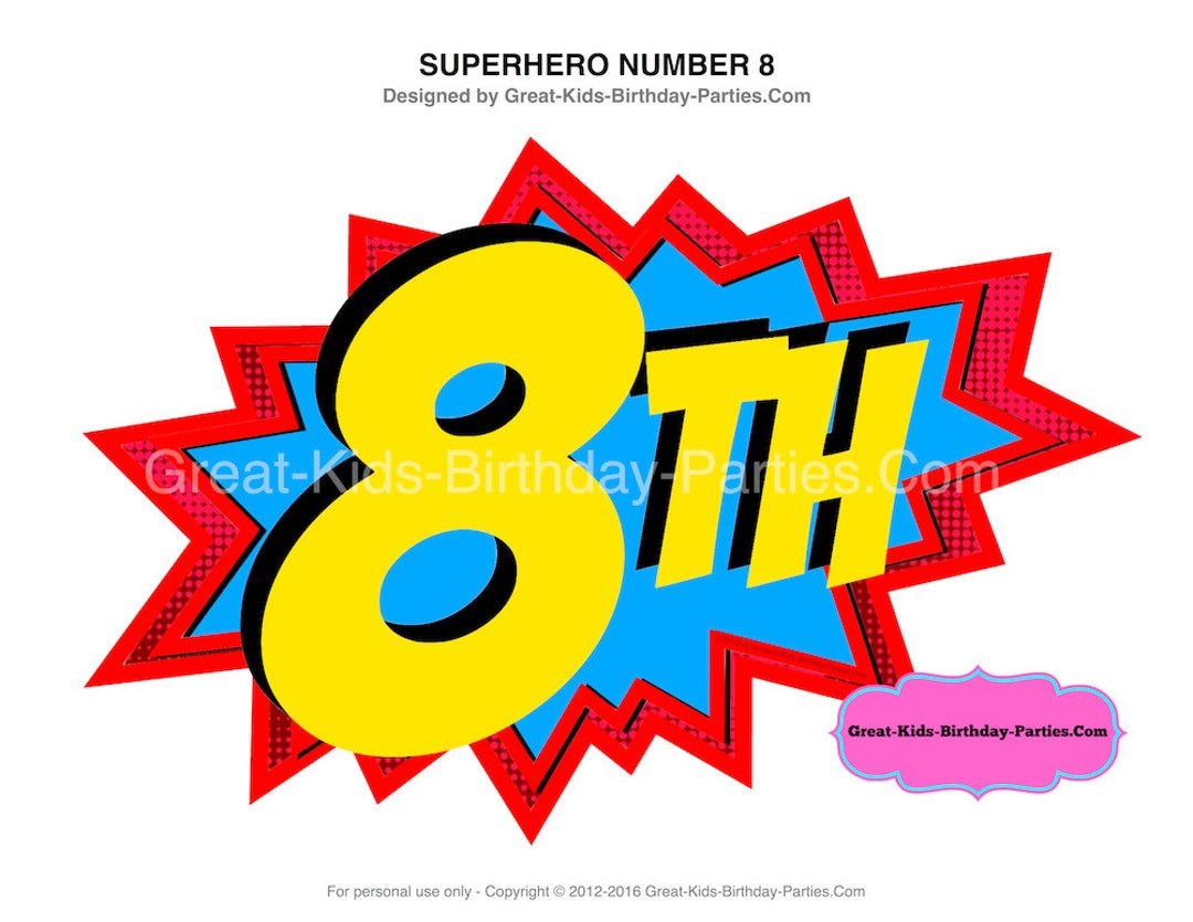 Superhero Number 8 - Superhero Printables - Superhero Birthday ...