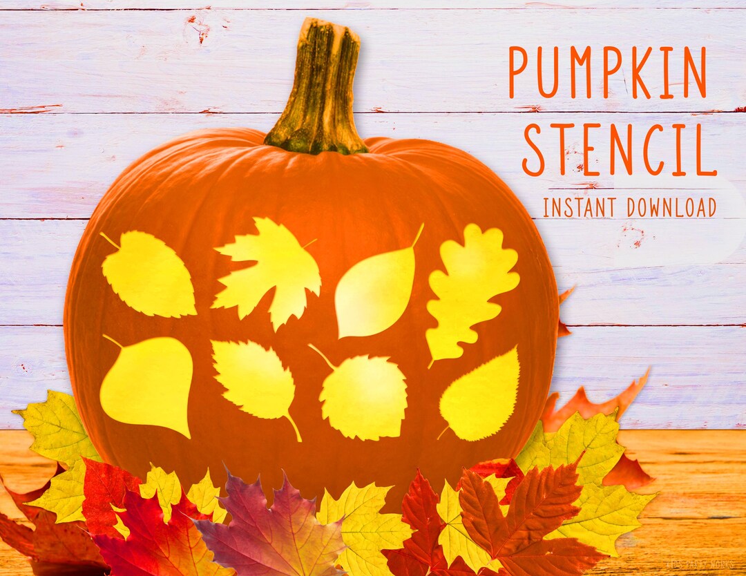 Fall Leaves Pumpkin Stencil, Autumn Printable Stencil, Jack O' Lantern ...