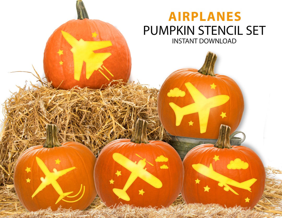 Airplane Stencil Set, Airplanes Pumpkin Carving Stencil, Plane Stencil, Printable Halloween ...