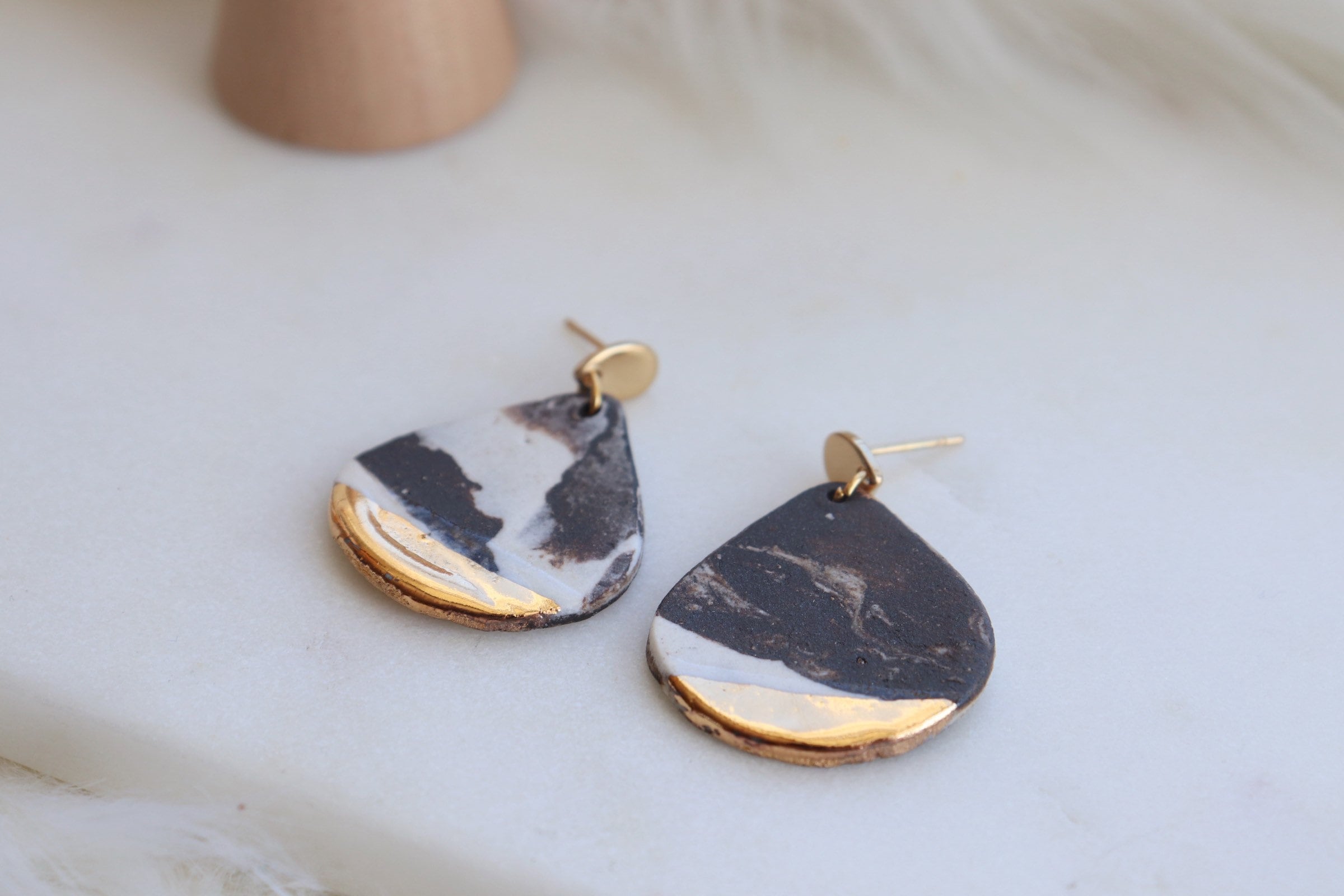 Matte marble ceramic Dangle Earrings, Statement Jewelry, Dangl and tear ...