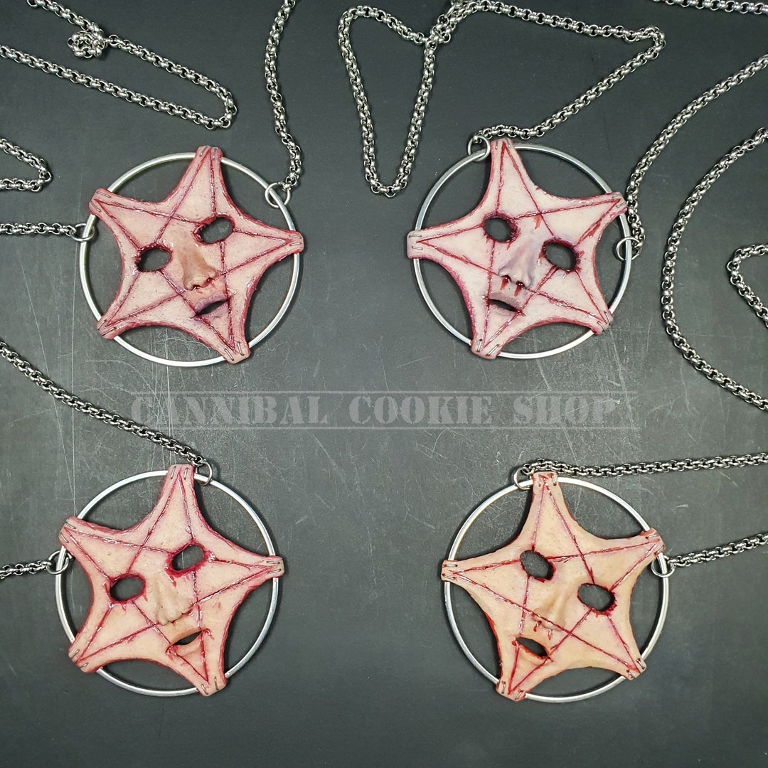 Skinned Face Necklace With Pentagram/satanic Necklace/horror Face ...