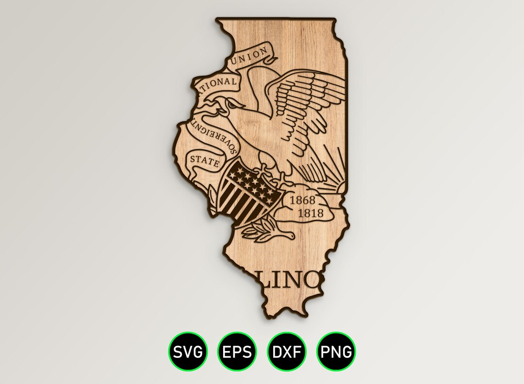 Illinois Flag State Shaped Outline SVG, State Seal of IL Design Vector ...