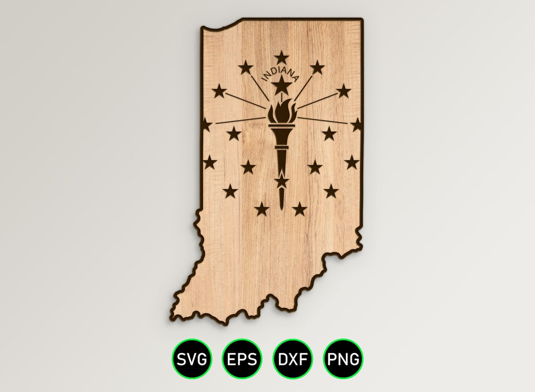 Indiana Flag State Shaped Outline SVG, State Seal of IN Design Vector ...