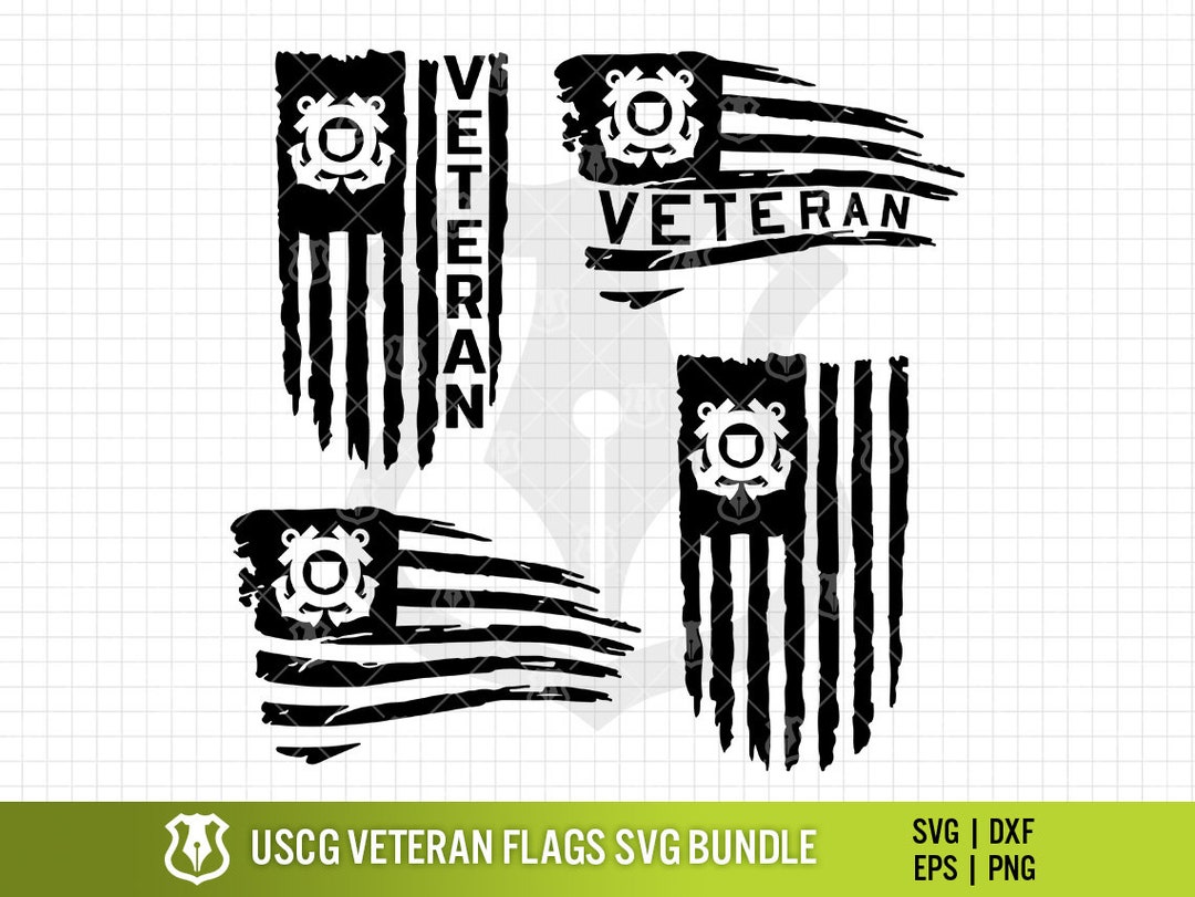 US Coast Guard Veteran Flags SVG Bundle USCG American Flags Png Bundle Distressed Flags Layered ...