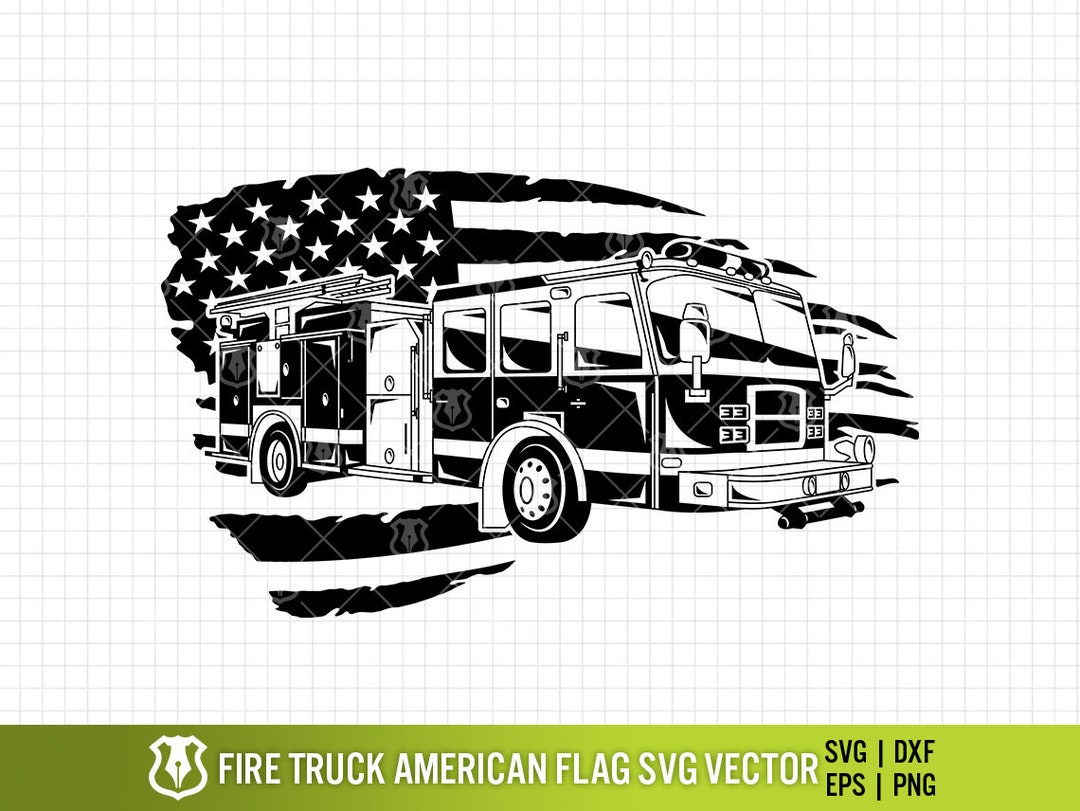 Firetruck American Flag SVG Vector USA Fire Engine & Flag Design ...