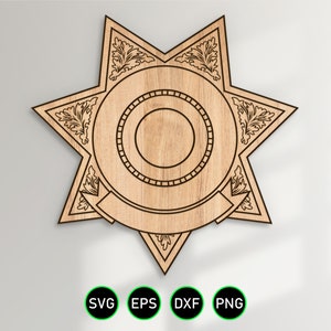 Seven Point Star Badge V12 SVG, Blank Sheriff Police Shield Design ...
