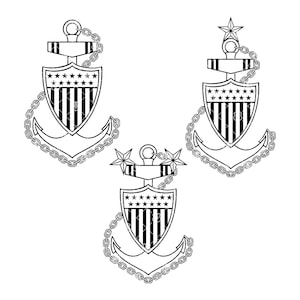 USCG Coast Guard Chief Simple Anchors no Dots Border SVG Bundle Chief E7, Senior Chief E8 ...