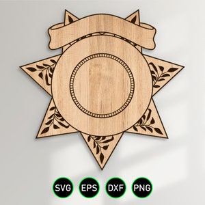 Seven Point Star Badge V8 SVG, Blank Sheriff Police 7 Point Shield ...