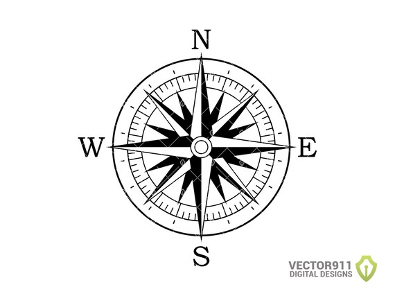 Compass Rose Black And White Vector