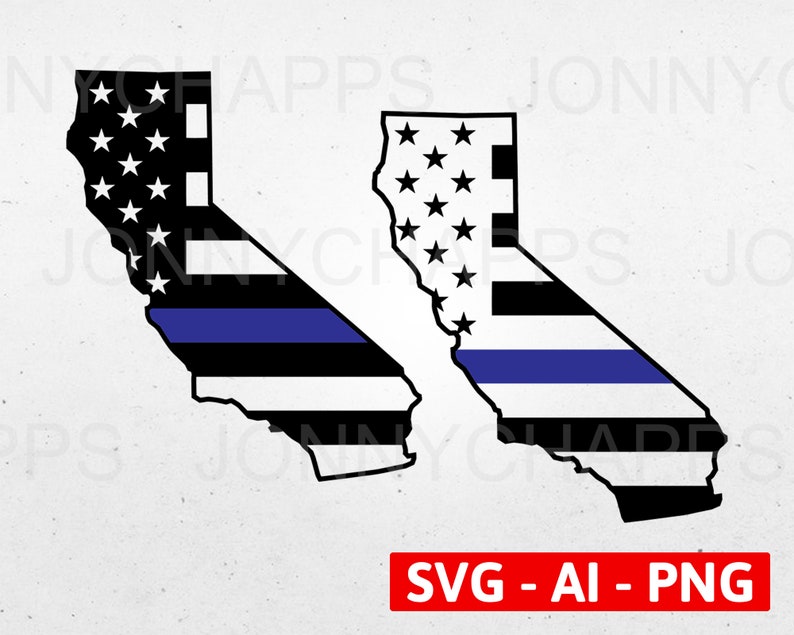 California Thin Blue Line State USA American Flag Outline - Etsy