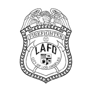 Los Angeles CA Firefighter Badge, LAFD California Fire Rescue Department Seal Logo Digital ...
