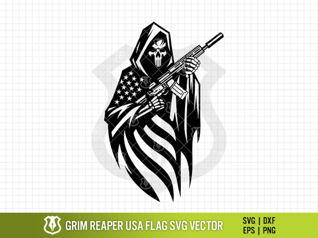 American Flag Grim Reaper Punisher SVG Vector Punisher Style Reaper ...