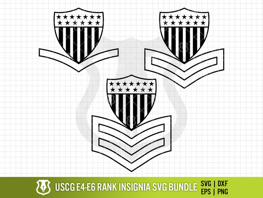 Coast Guard E4, E5, E6 Ranks SVG Bundle USCG Enlisted Rank Insignia PNG ...