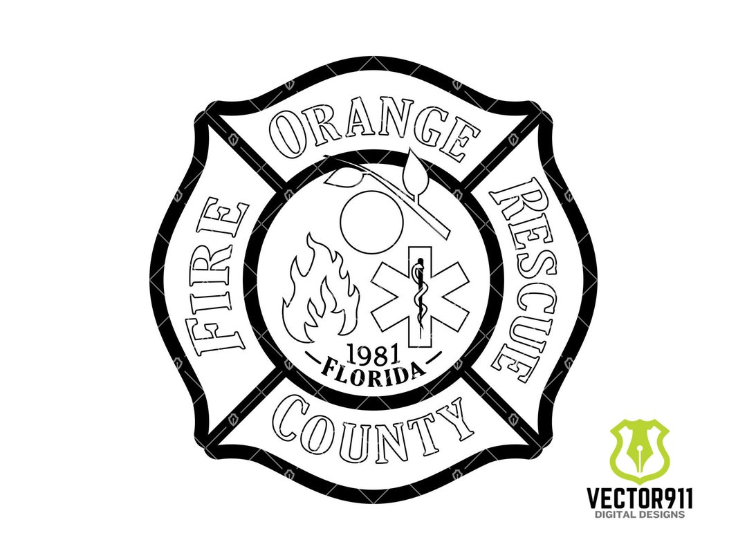 Orange County Florida Fire Rescue Emblem in Svg Eps Dxf and - Etsy