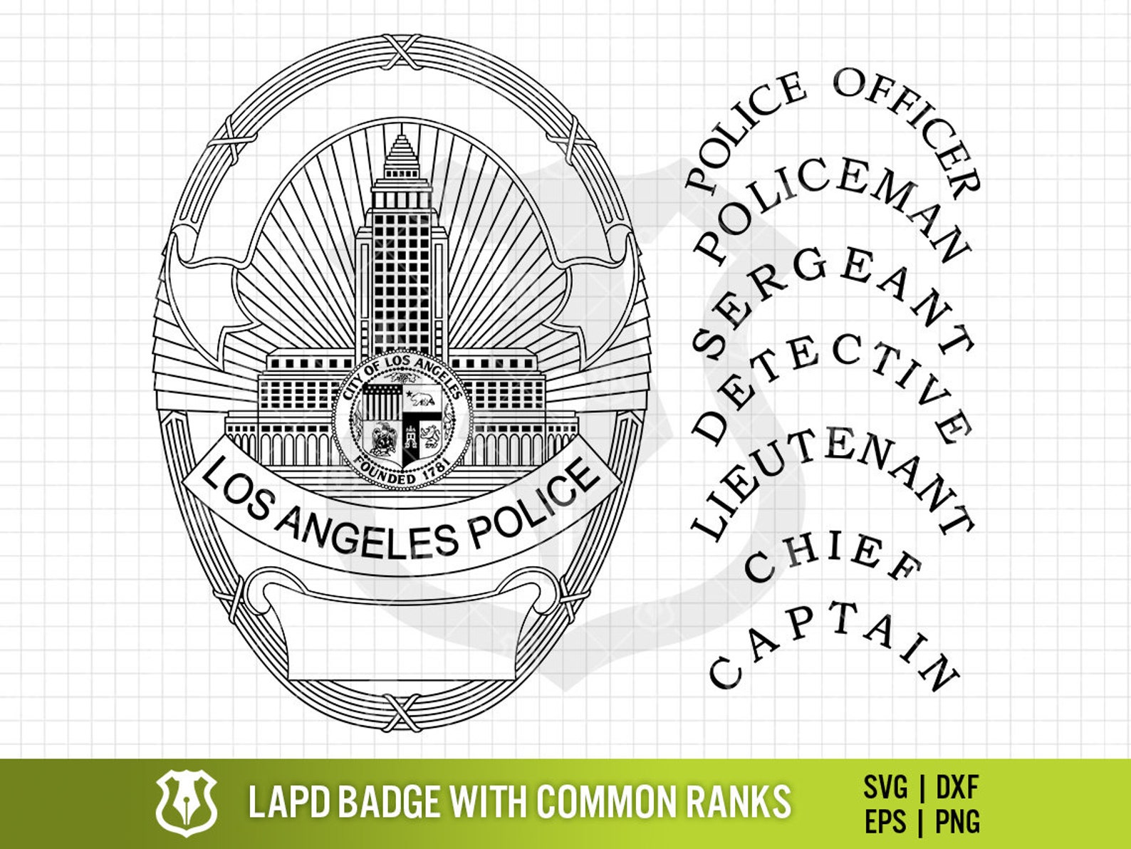 LAPD Blank Badge With Ranks SVG Bundle Los Angeles Police Department Badge PNG Bundle Badge With ...