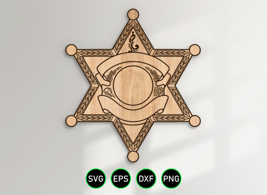 Six Point Star Badge V10 SVG, Blank Sheriff Police 6 Point Shield ...