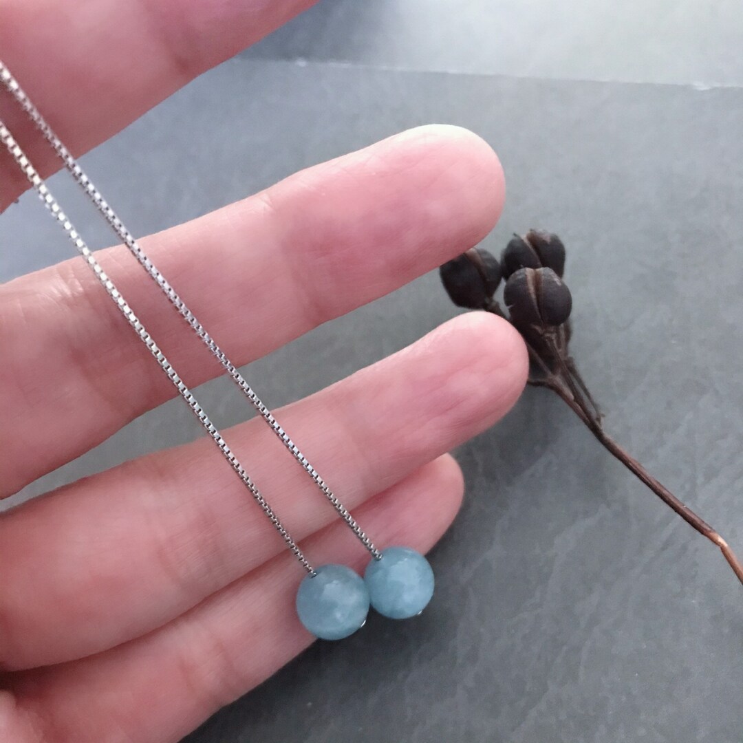 Natural Aquamarine Sterling Silver Long Dangle Thread Through Earrings ...